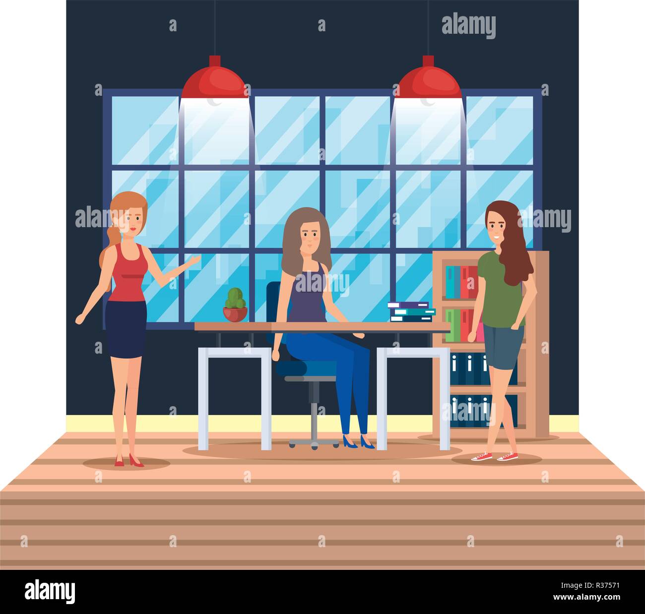 couple girls in the workplace vector illustration design Stock Vector ...
