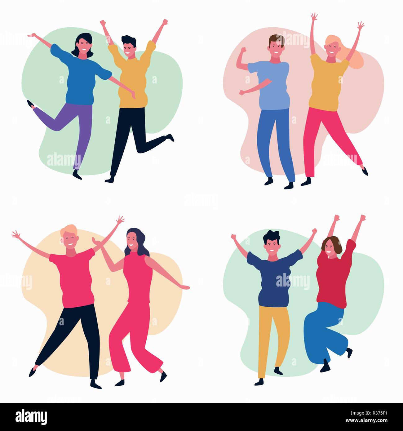 set of dancing people avatar couple with colorful icon vector ...