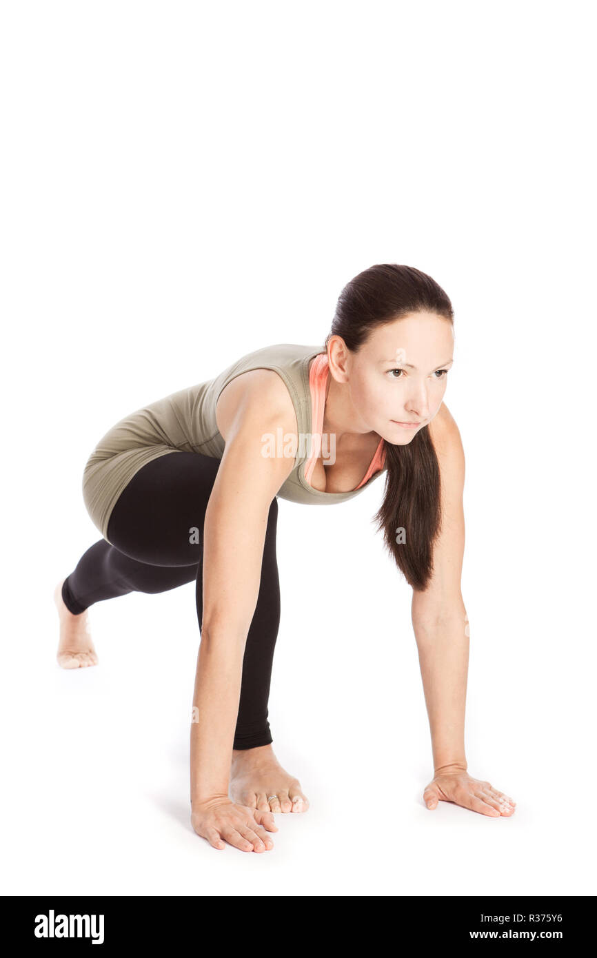 sun salutation poses in yoga against white background Stock Photo - Alamy