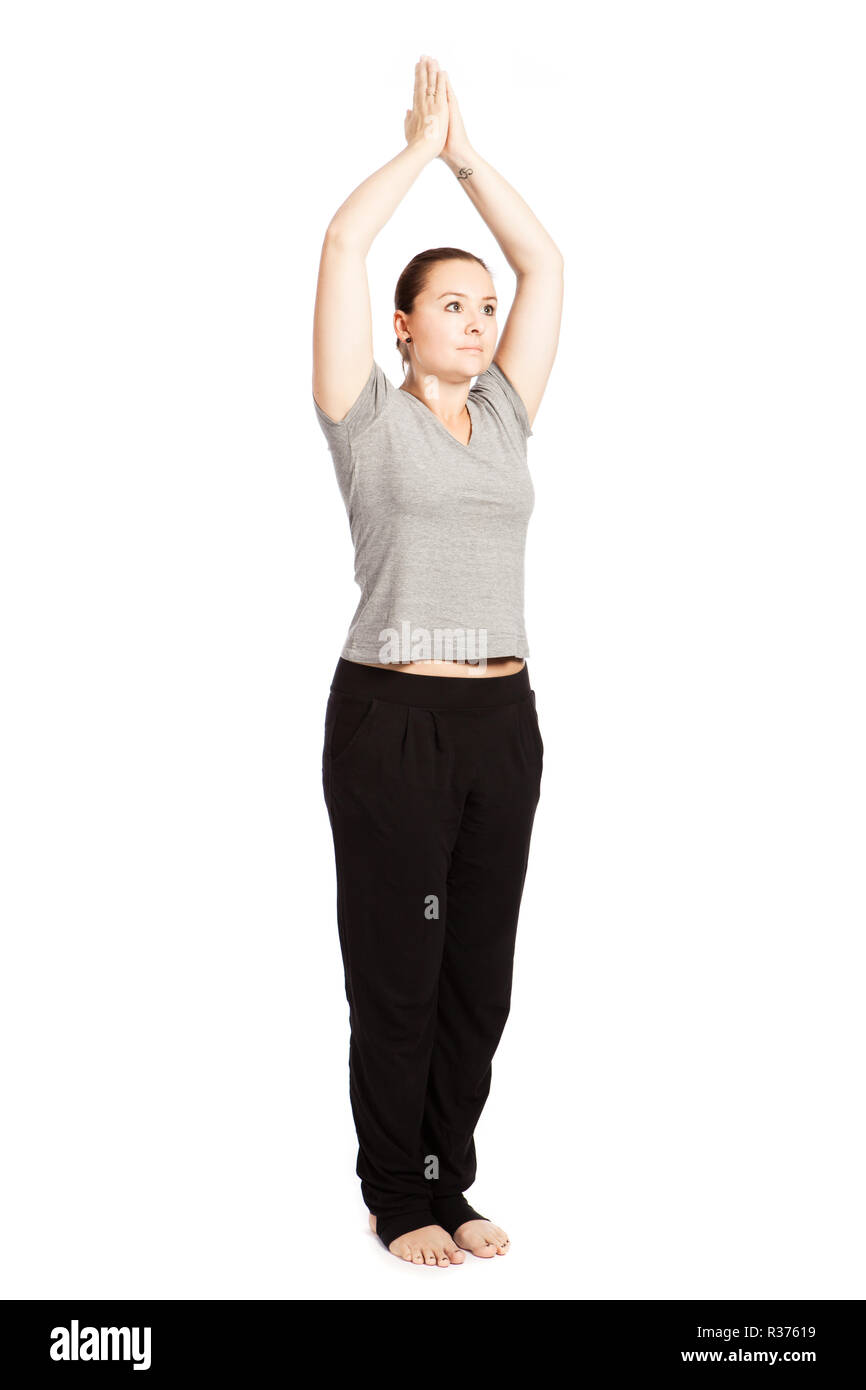 Woman sun salutation gym Cut Out Stock Images & Pictures - Alamy