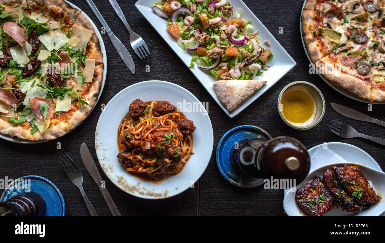 Italian Food in Restaurant from Above Stock Photo - Alamy