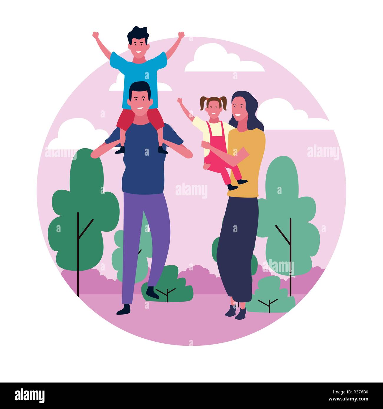 family group avatar with round icon parkscape vector illustration ...
