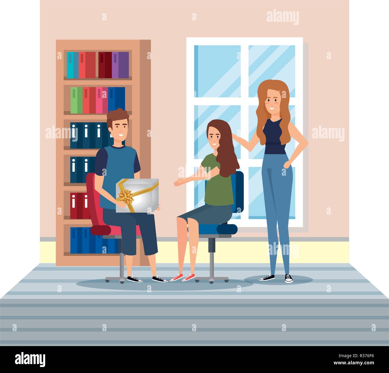 business people in the workplace giving gift vector illustration design ...