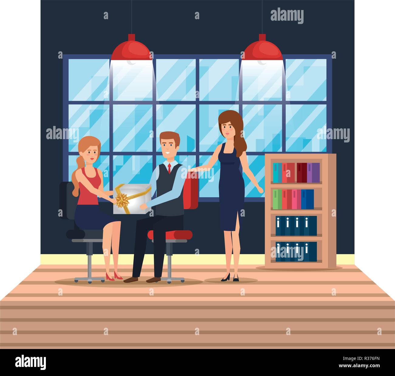 business people in the workplace giving gift vector illustration design ...