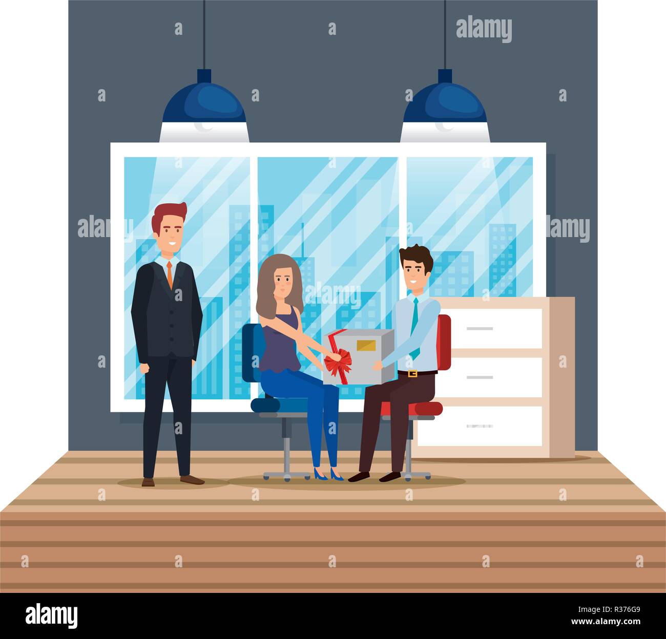 business people in the workplace giving gift vector illustration design ...