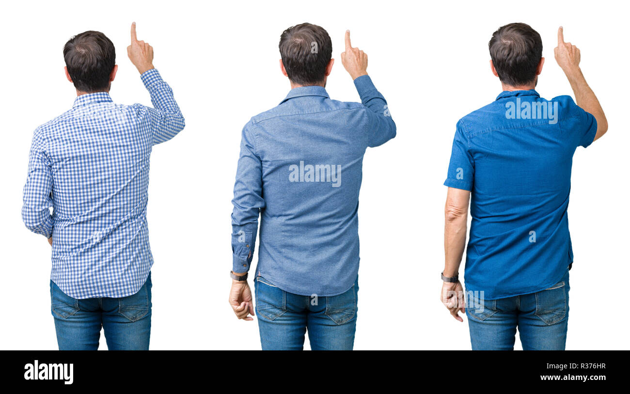 Collage of handsome senior man over white isolated background Posing ...