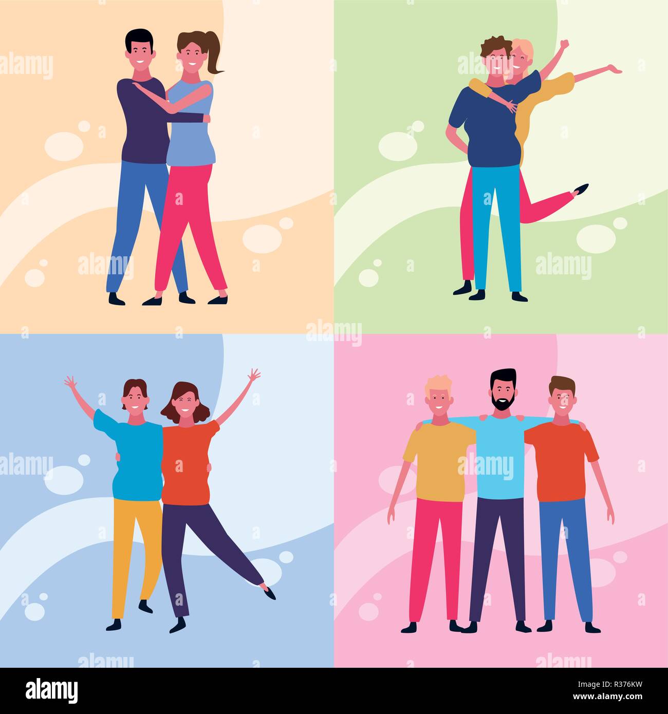 set of dancing people avatar with colorful background vector ...