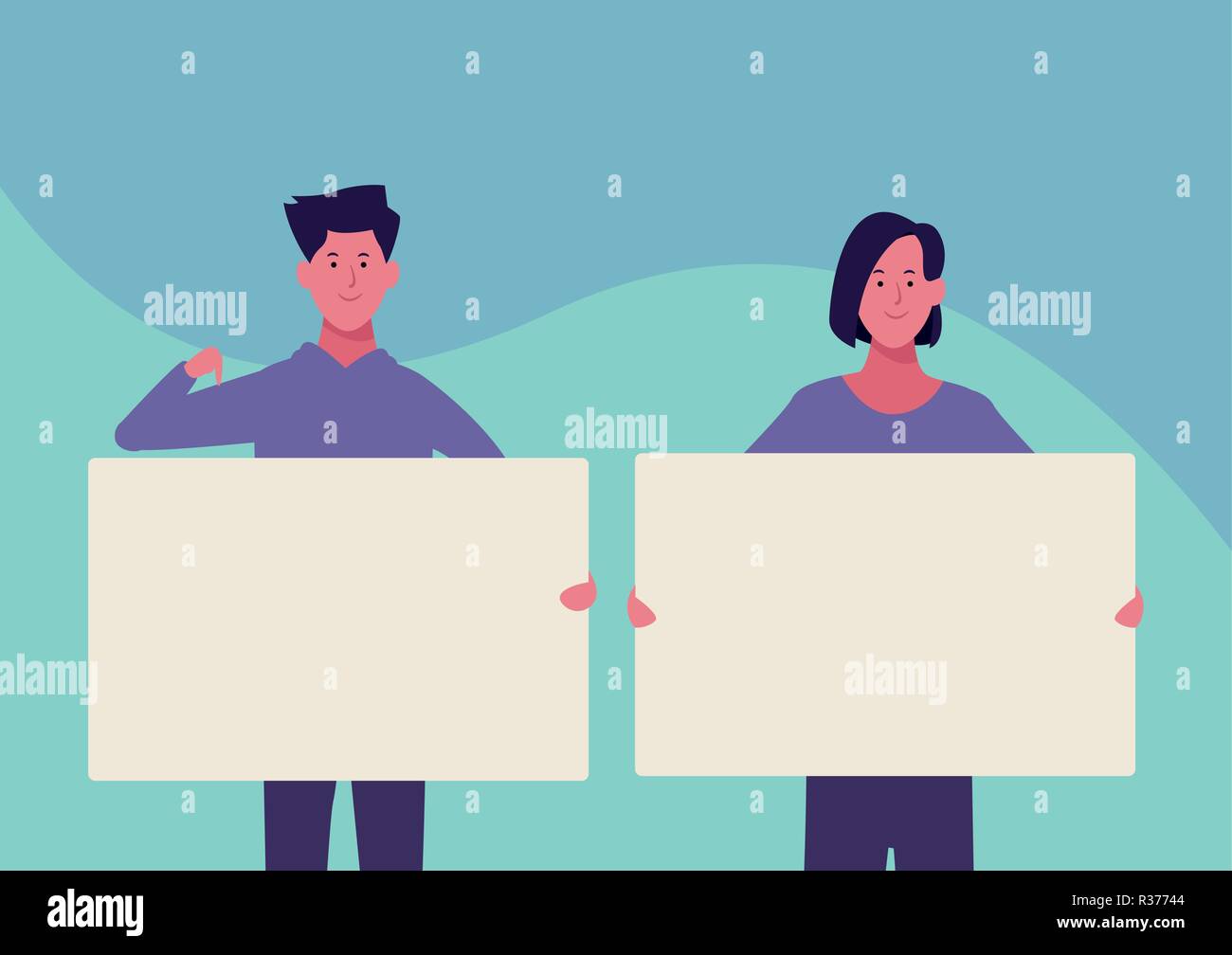 people with posters a couple with colorful background vector ...