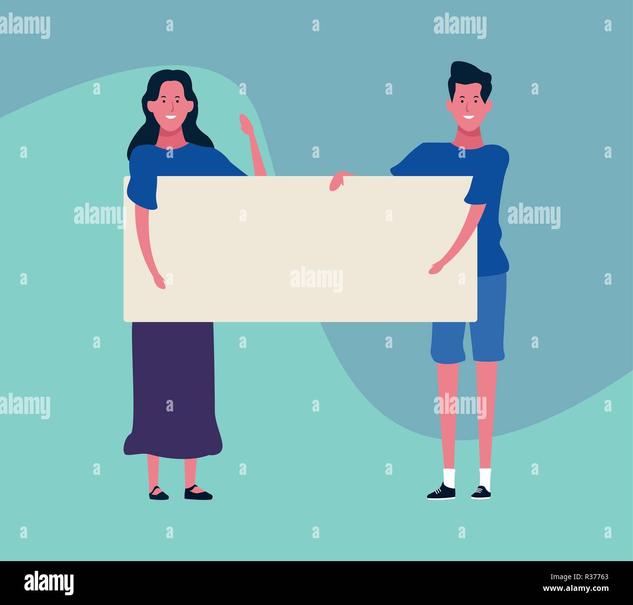 people with posters a couple with colorful background vector ...
