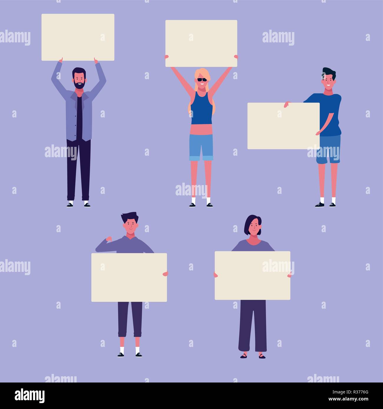 people with posters group with colorful background vector illustration ...