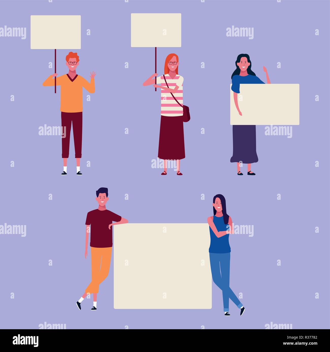 people with posters group with colorful background vector illustration ...