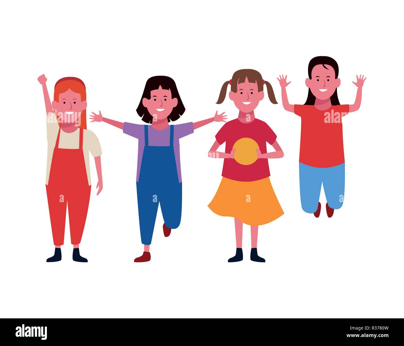 children having fun a group with white background vector illustration ...