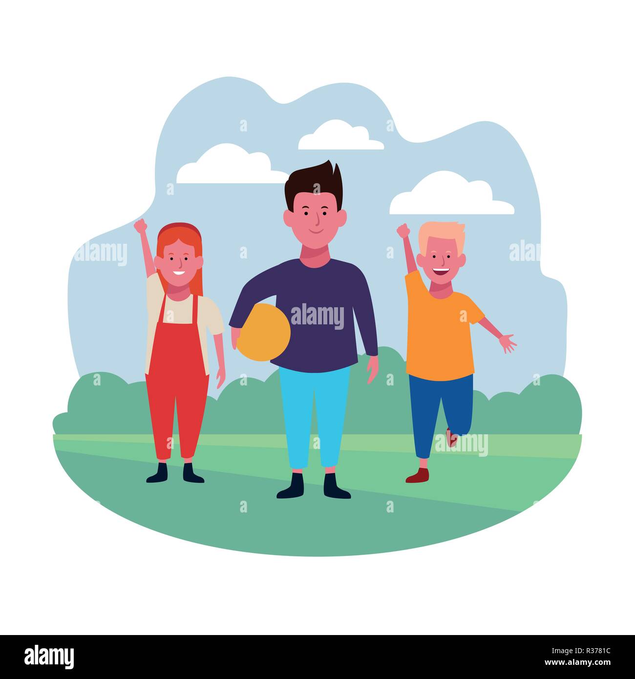 children having fun with garden landscape vector illustration graphic ...