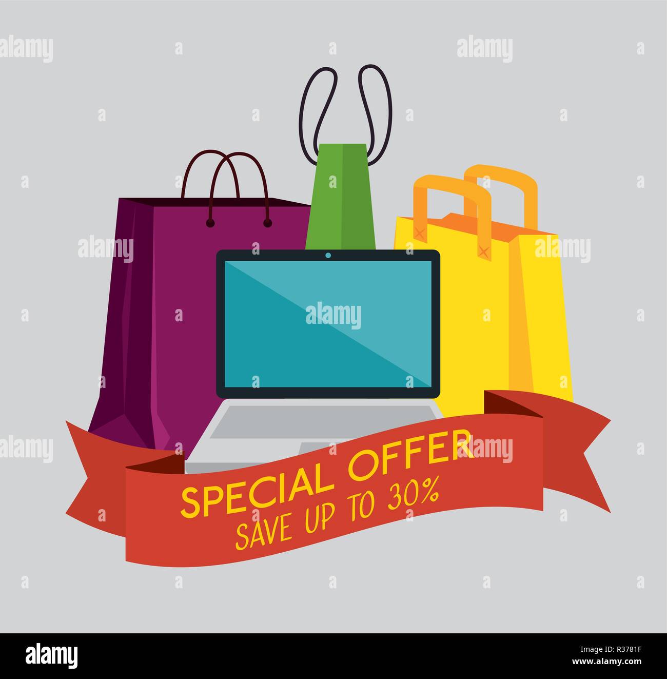 shopping bags with laptop to special sale offer Stock Vector Image ...