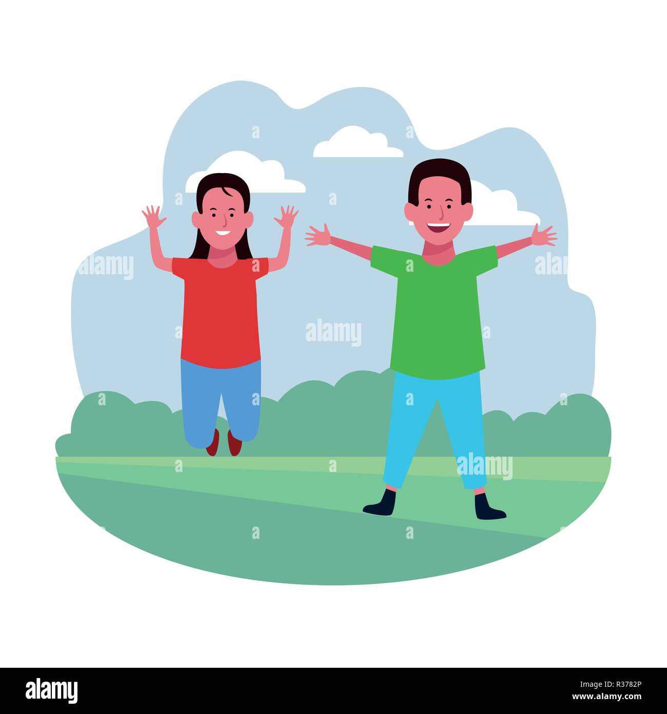 children having fun with garden landscape vector illustration graphic ...