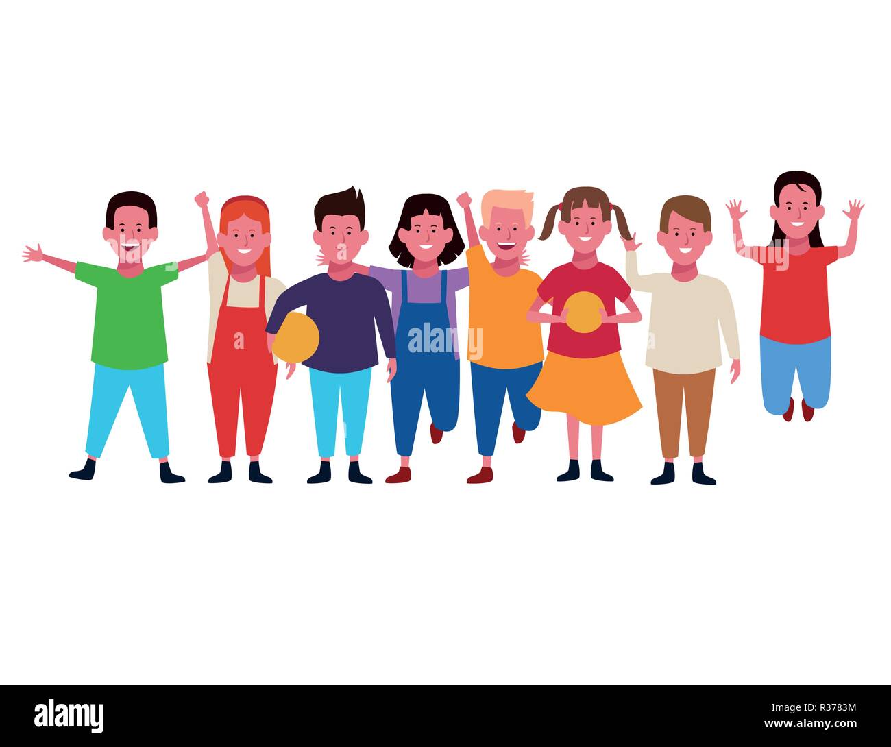 children having fun a group with white background vector illustration ...