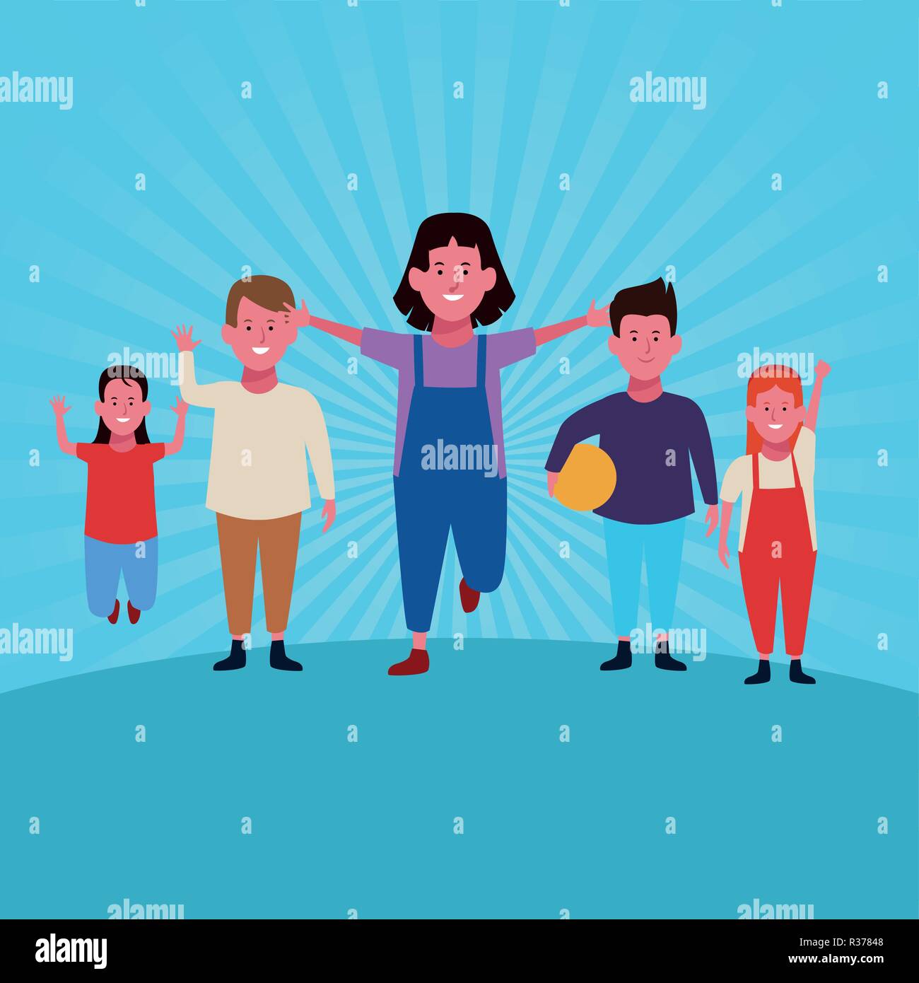 children having fun a group with colorful background vector ...