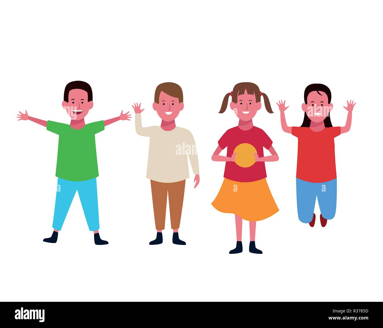 children having fun a group with white background vector illustration ...