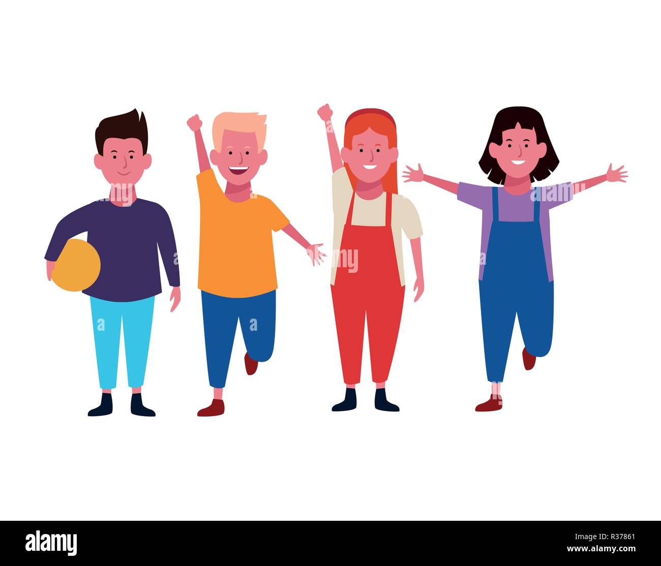 children having fun a group with white background vector illustration ...