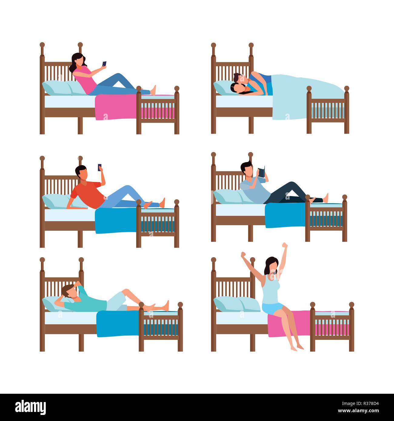 routines at home in the bed avatar cartoons vector illustration graphic ...