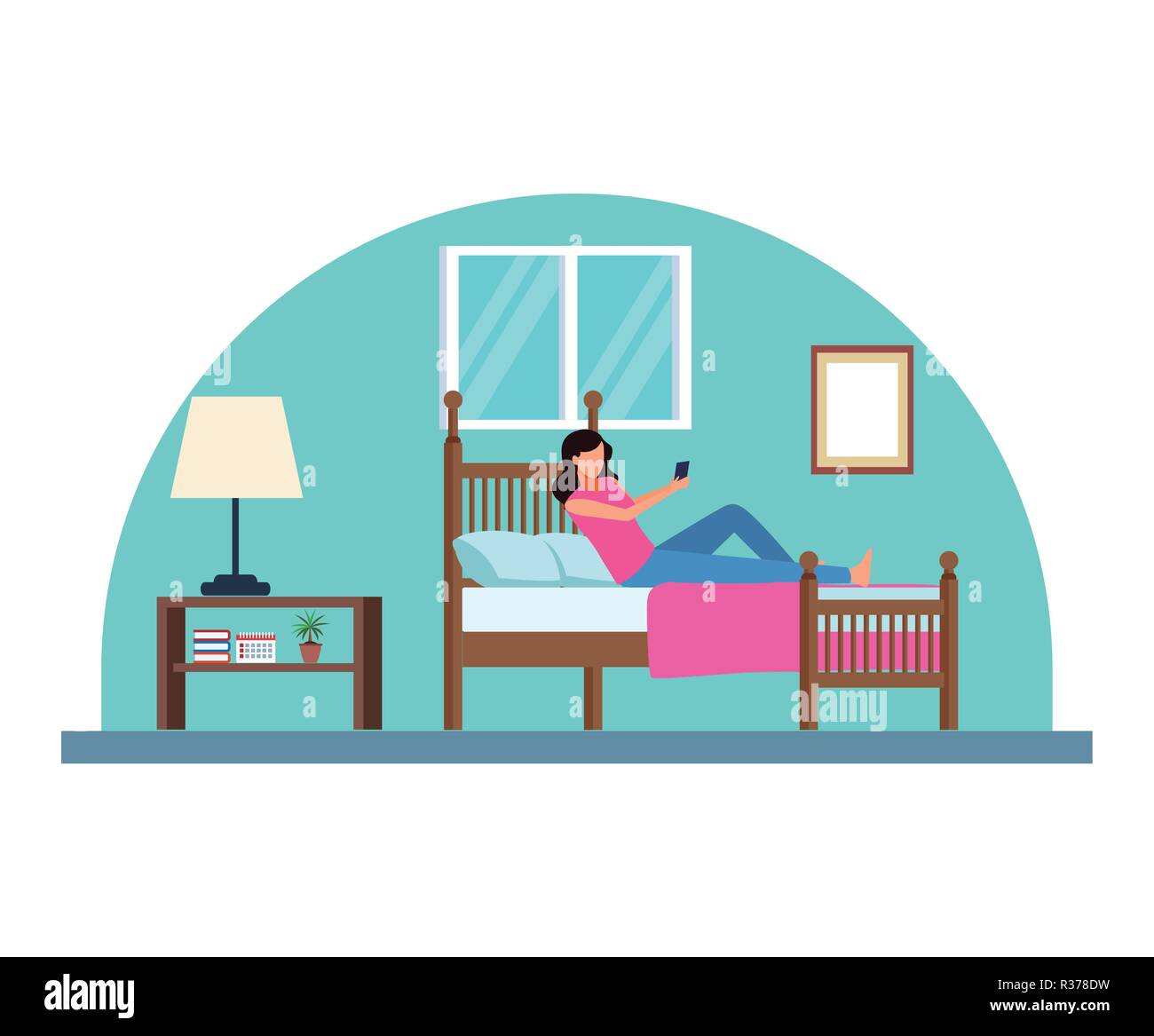 woman routines at home in the bed vector illustration graphic design ...