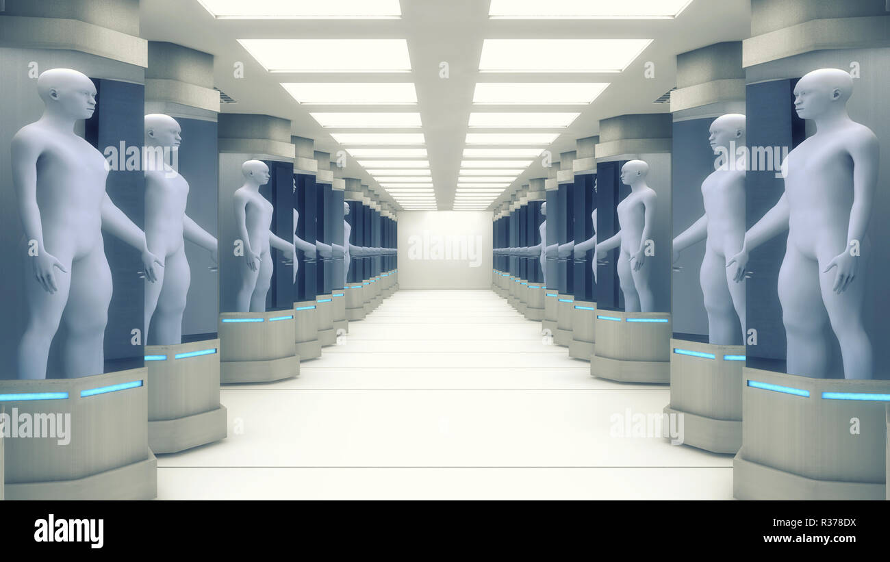 3D render. Cloning humanoid figures Stock Photo - Alamy
