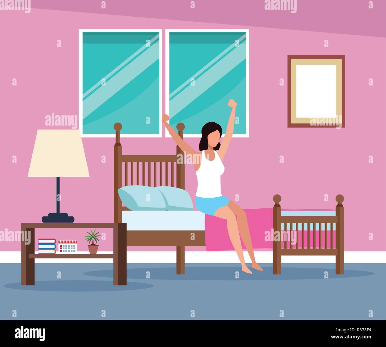 woman routines at home in the bed vector illustration graphic design ...