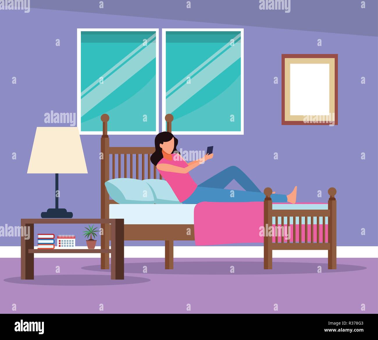 woman routines at home in the bed vector illustration graphic design ...