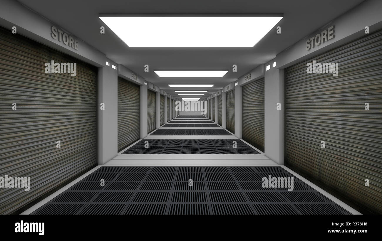 3d render. Store and warehouse corridor Stock Photo - Alamy