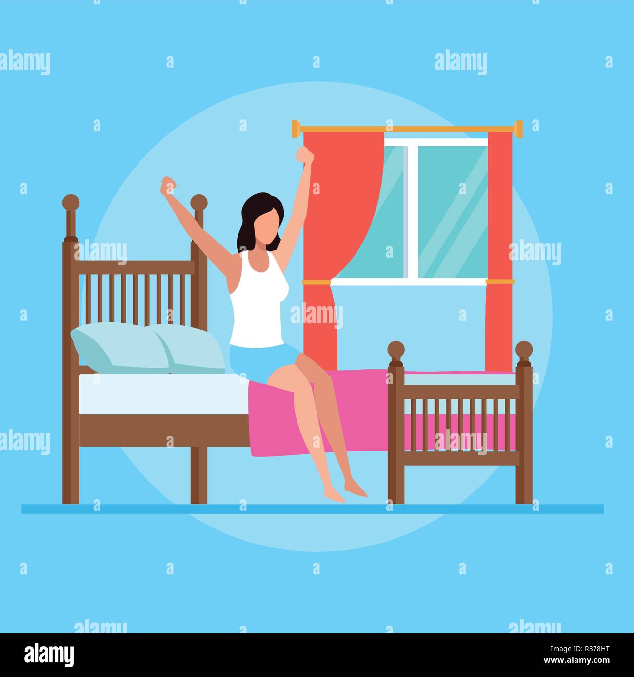 woman routines at home in the bed vector illustration graphic design ...