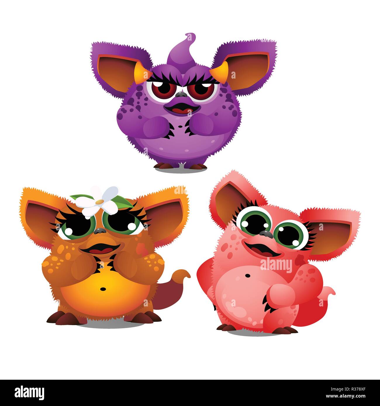 Set of funny colorful fantasy pets with big trusting eyes isolated on ...