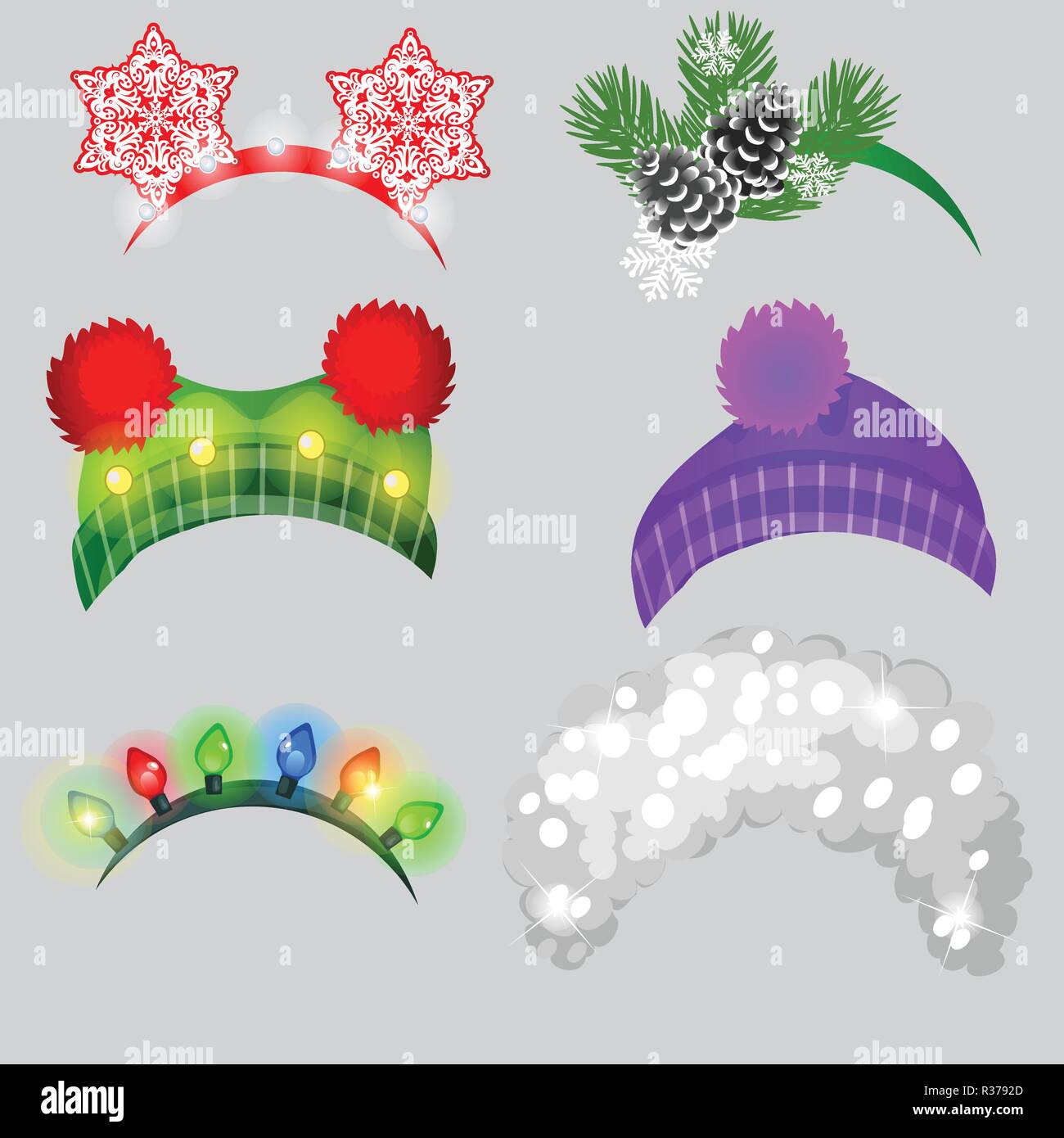 A set of hat and headbands in the style of Christmas and New year ...