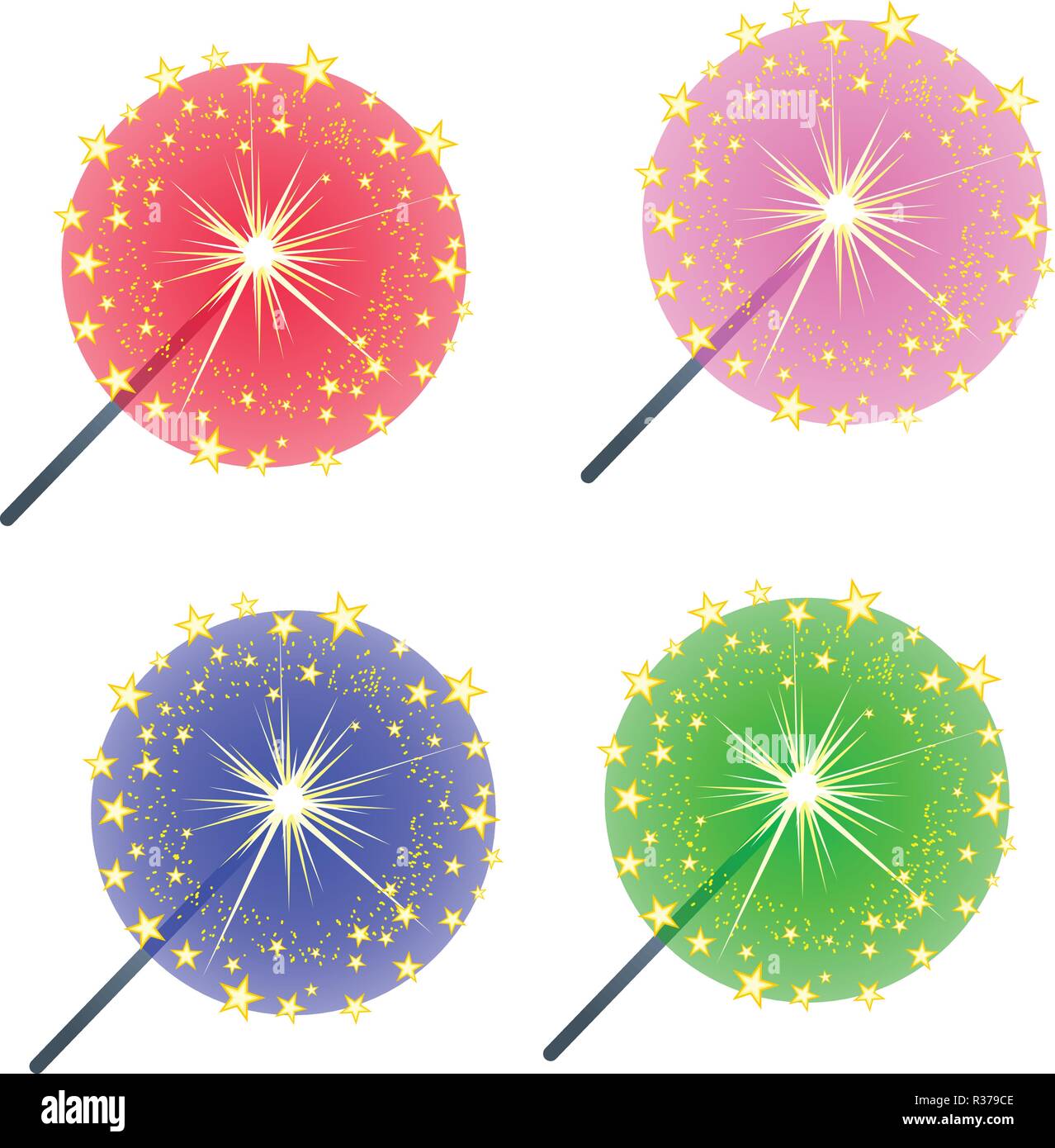 Set of colored burning sparklers isolated on white background. Sketch ...