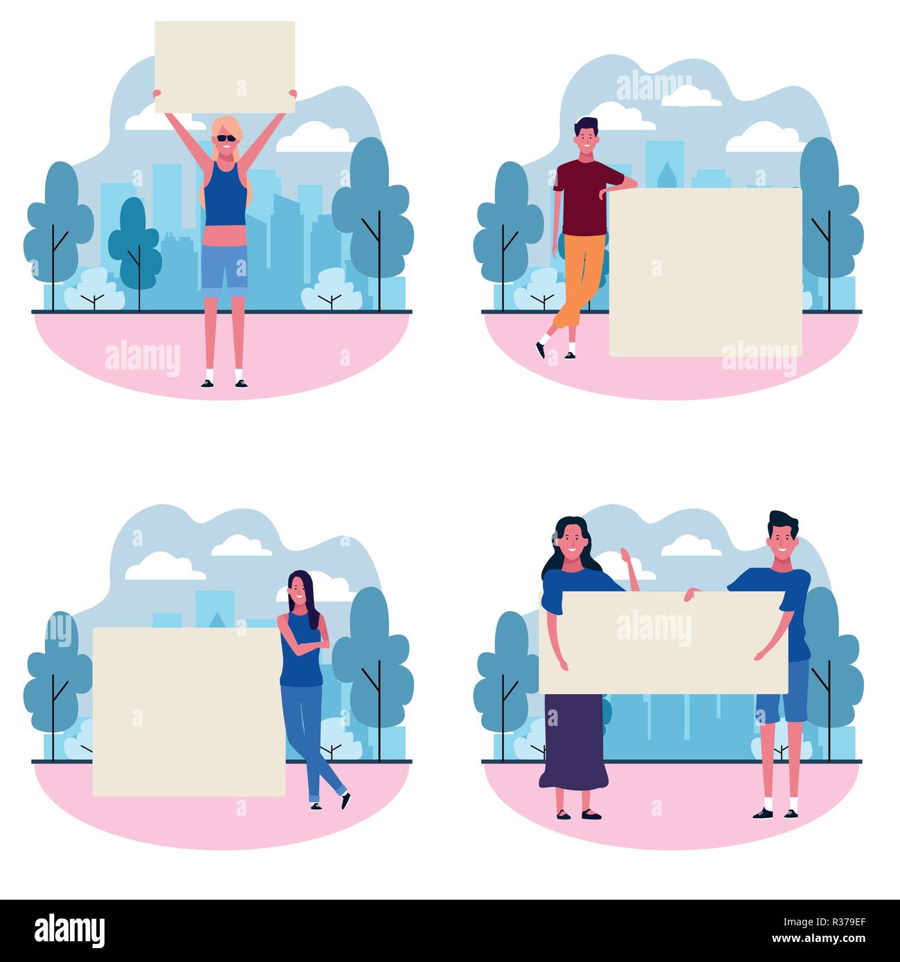 set of people with posters Stock Vector Image & Art - Alamy