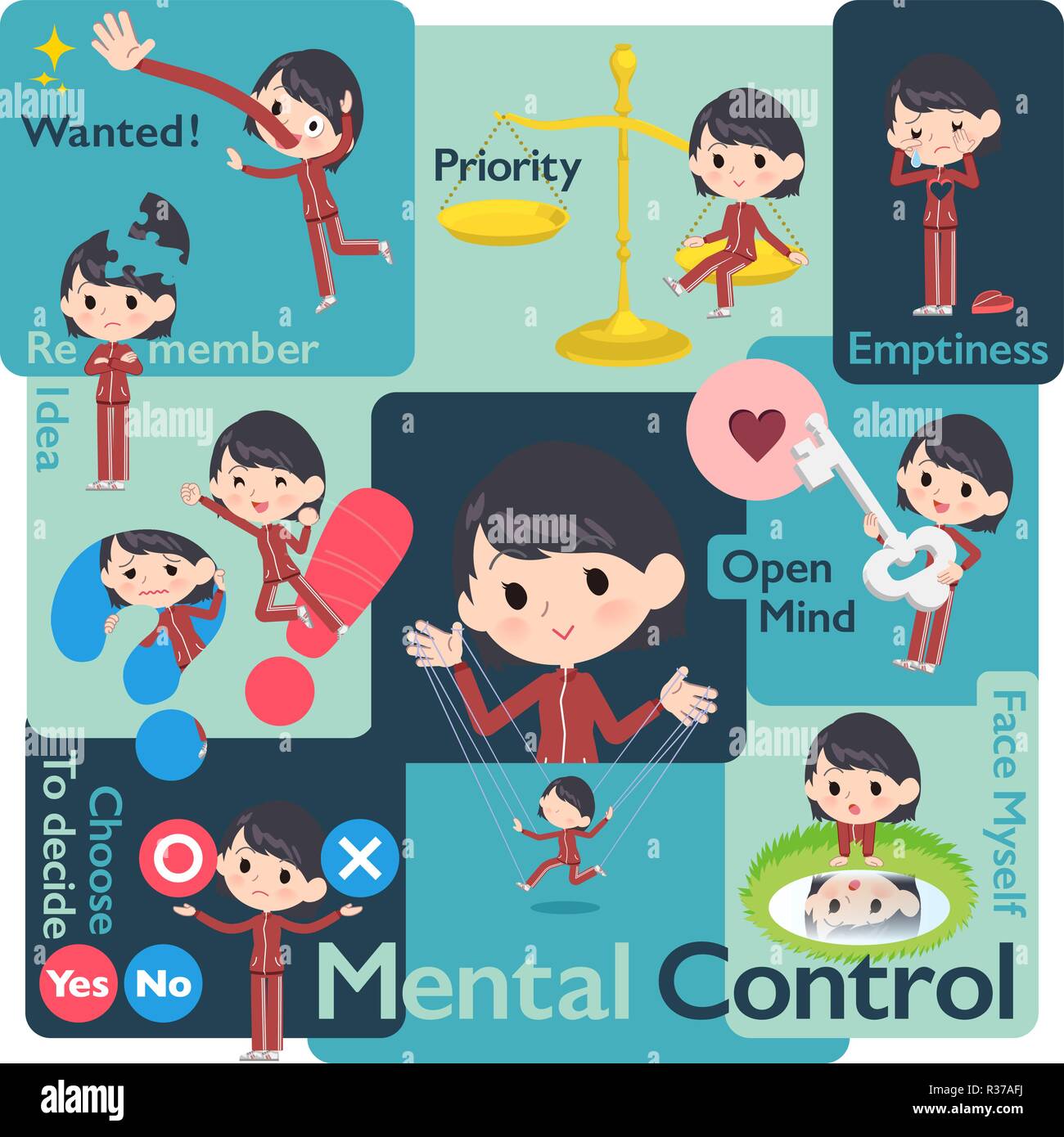 A set of women in sportswear who control emotions.A variety of image ...