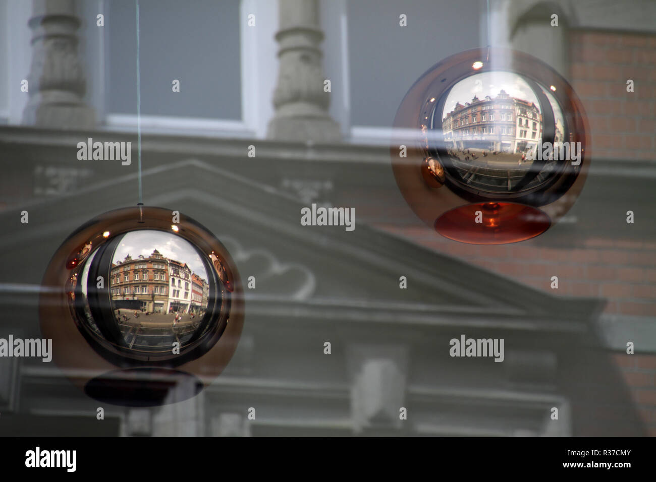 globe with reflection in a shop window Stock Photo - Alamy