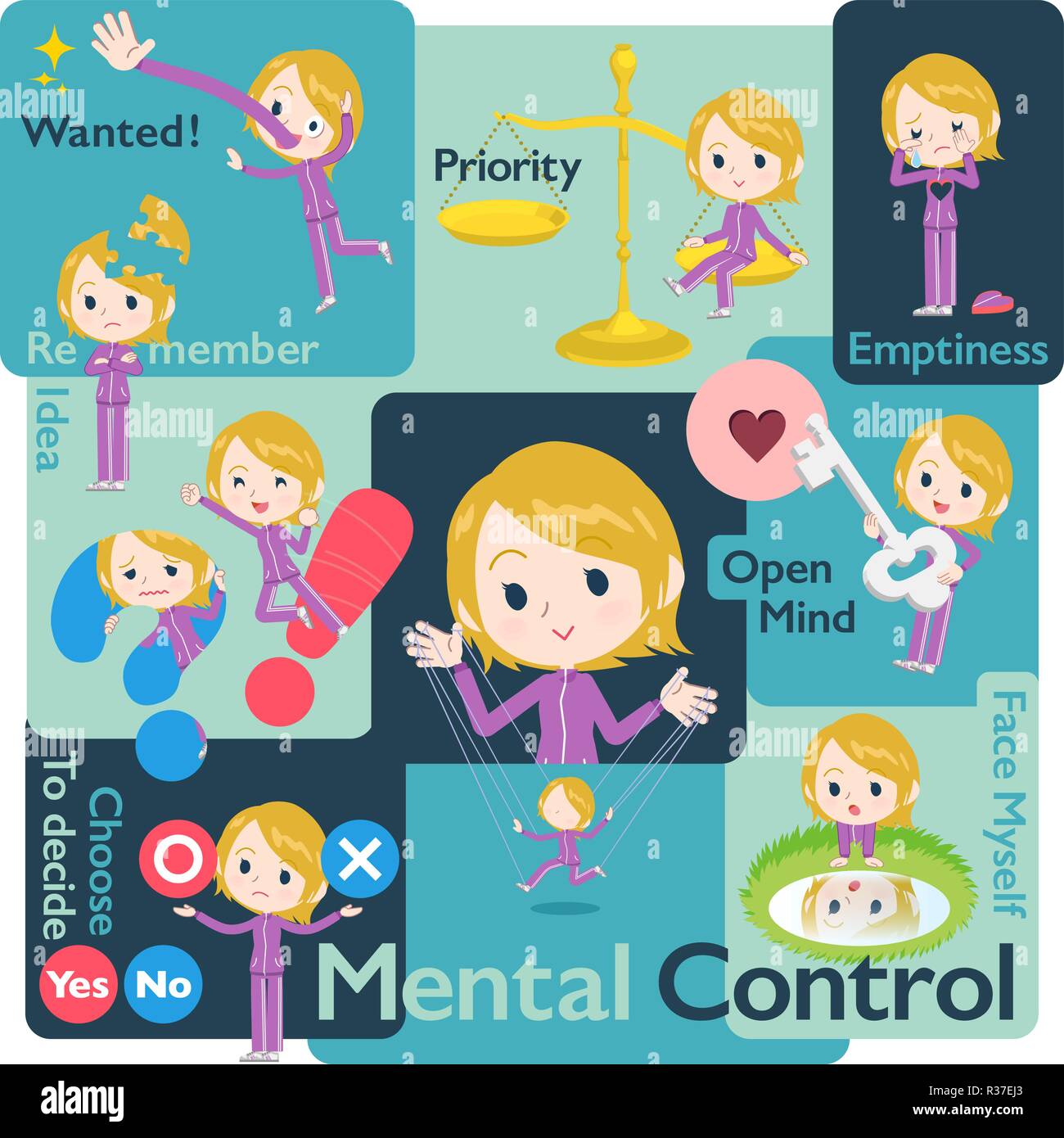 A set of women in sportswear who control emotions.A variety of image ...