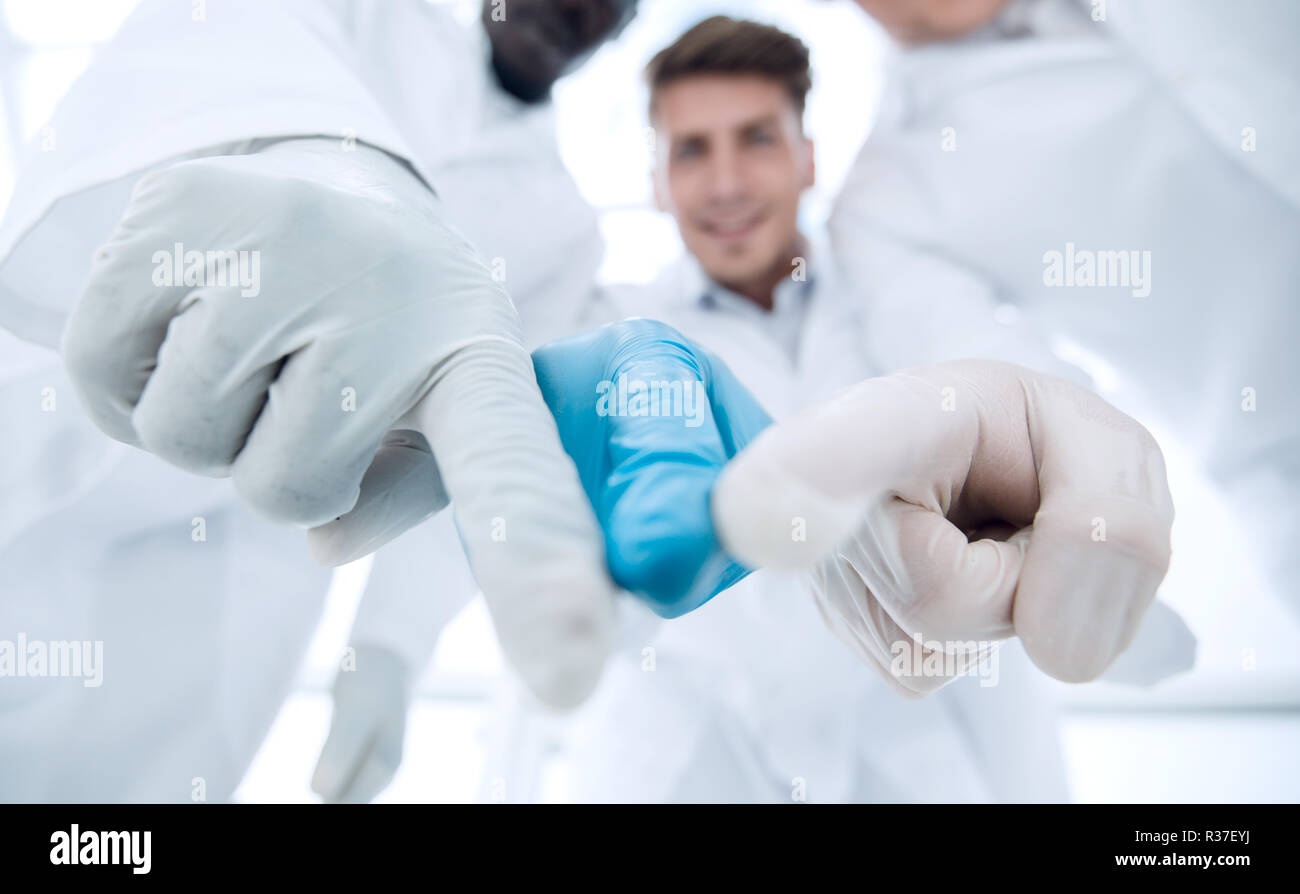 group of scientists pointing to the laboratory table Stock Photo - Alamy