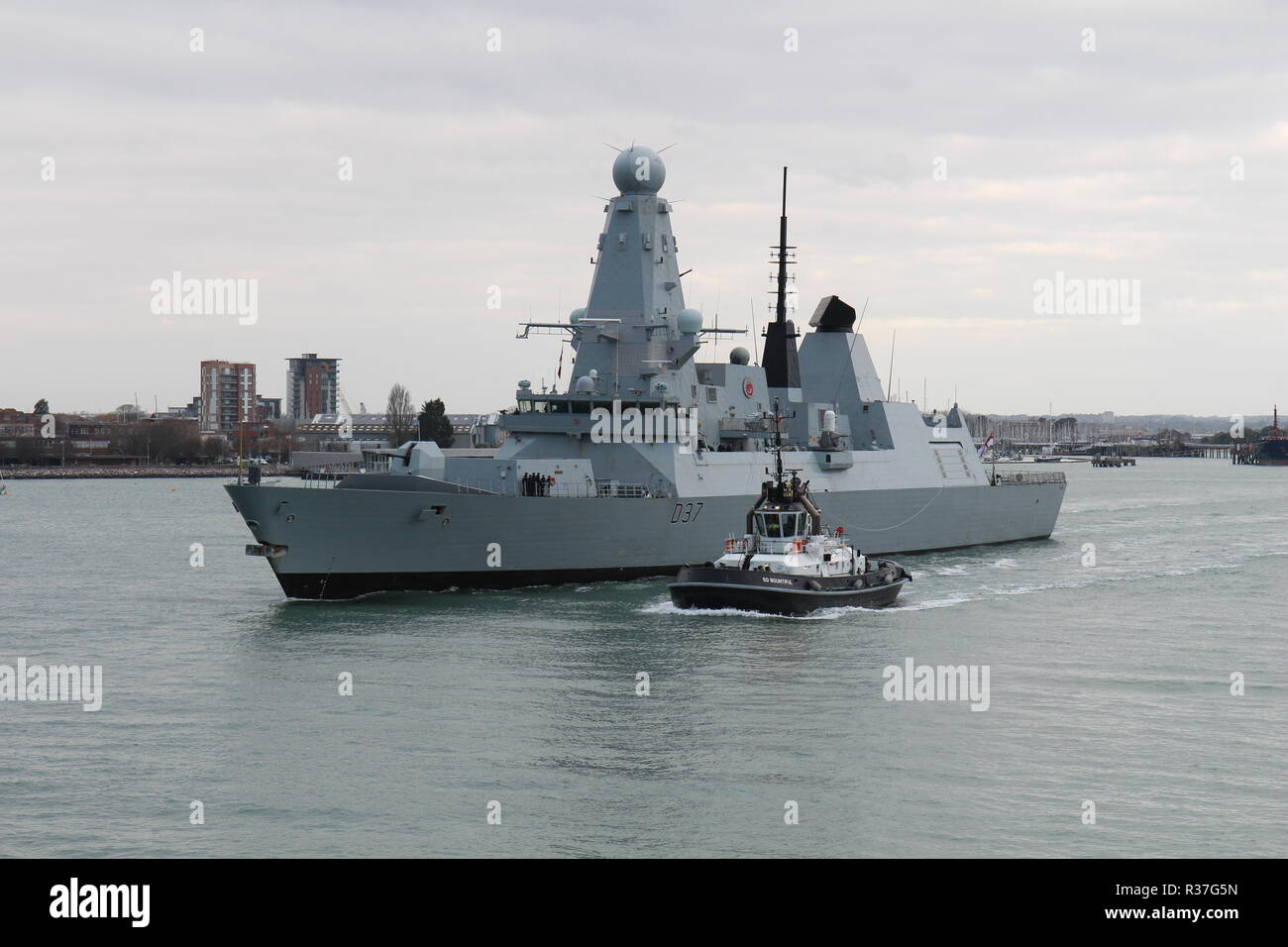 The Royal Navy destroyer HMS DUNCAN sails from Portsmouth, UK on 19th ...