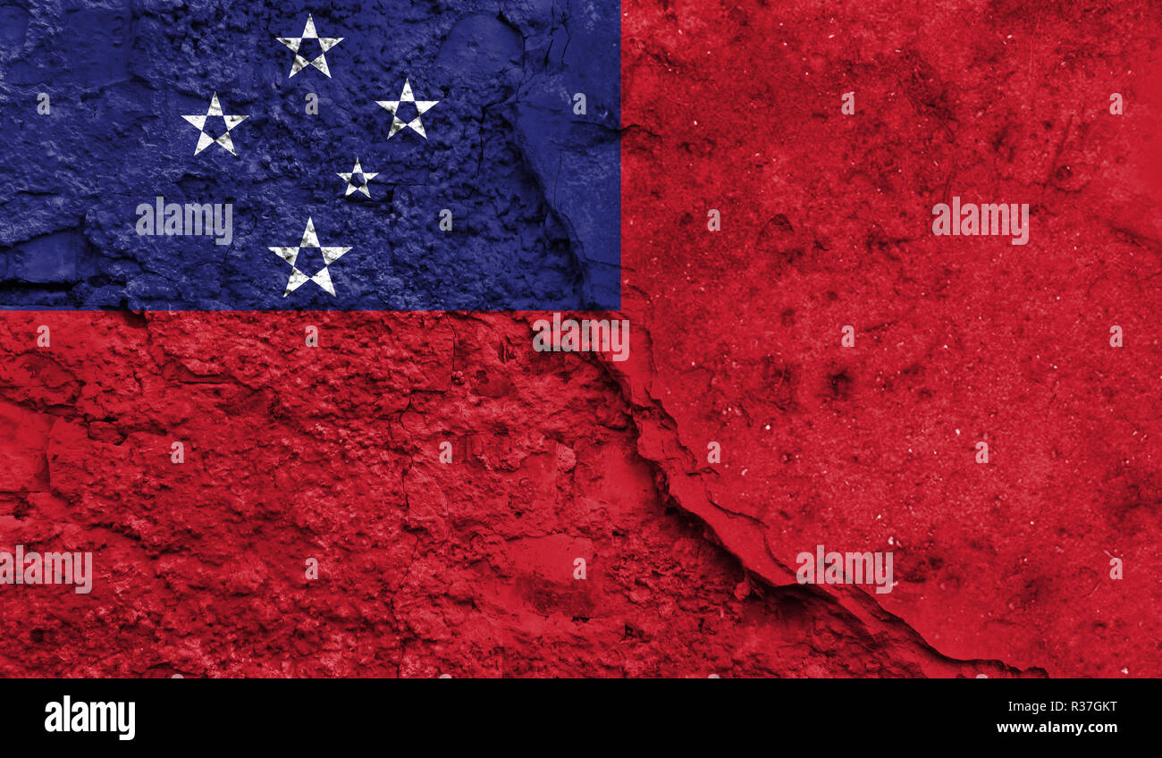 Flag of Samoa close up painted on a cracked wall, concept of armed ...