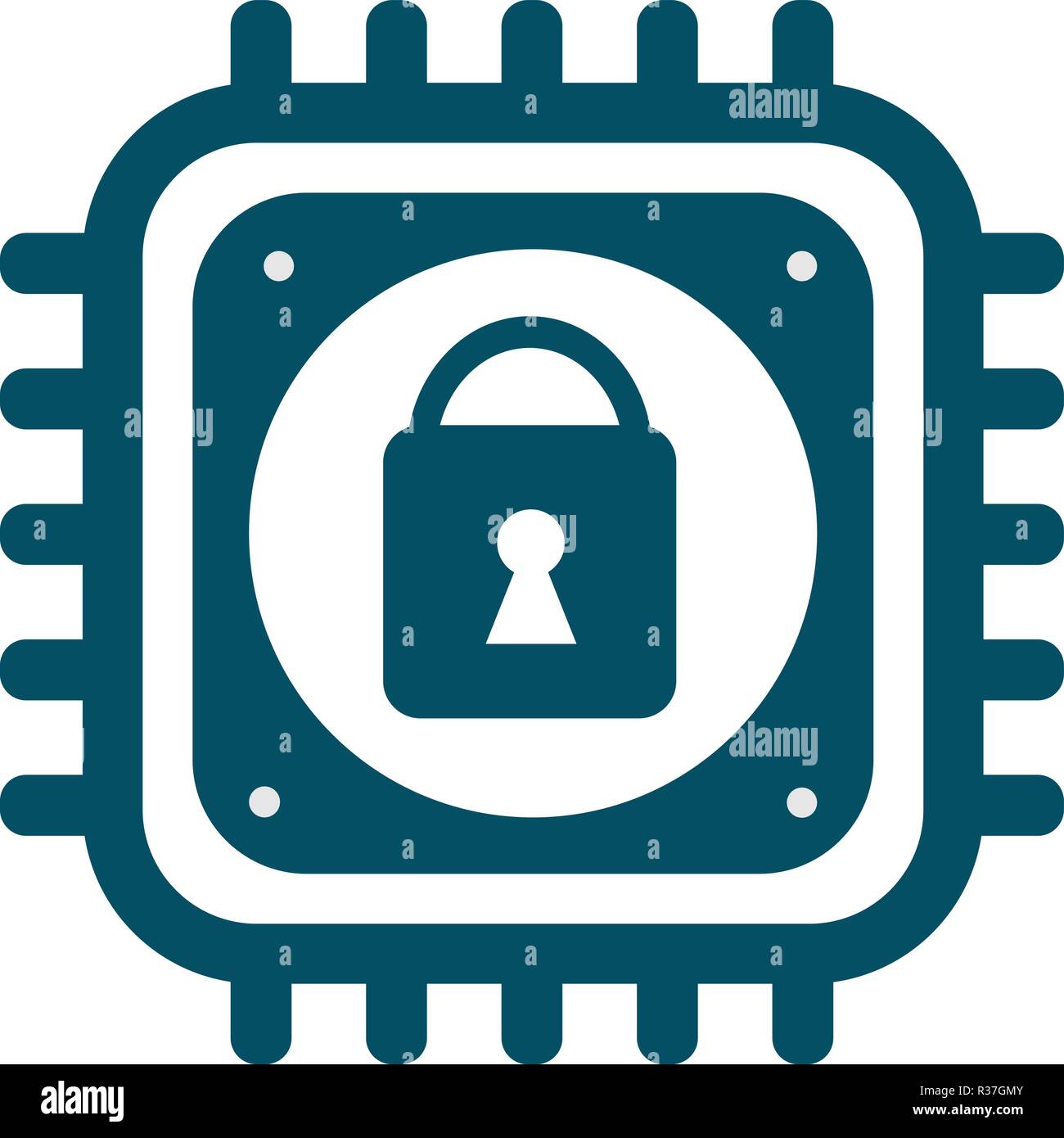 Vector CPU icon with lock sign. Concept of cyber security and Meltdown ...