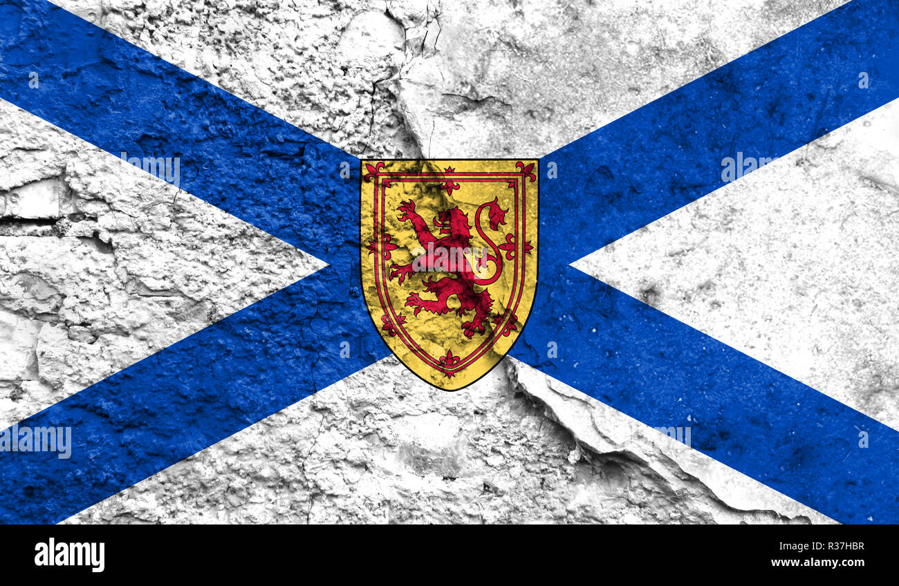 Flag of Nova Scotia close up painted on a cracked wall, concept of ...