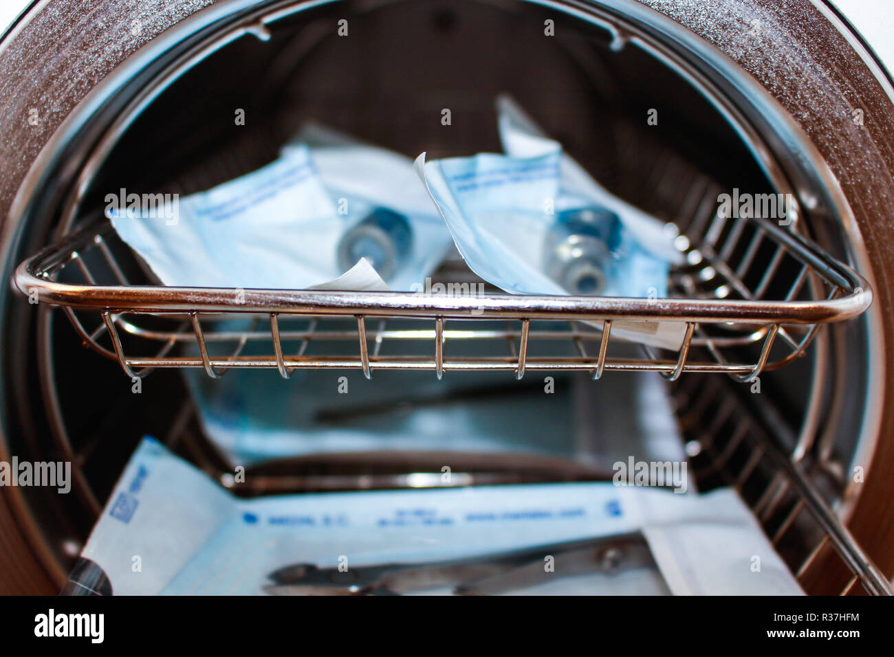 Sterilizing medical instruments in autoclave. Equipment for sterile ...