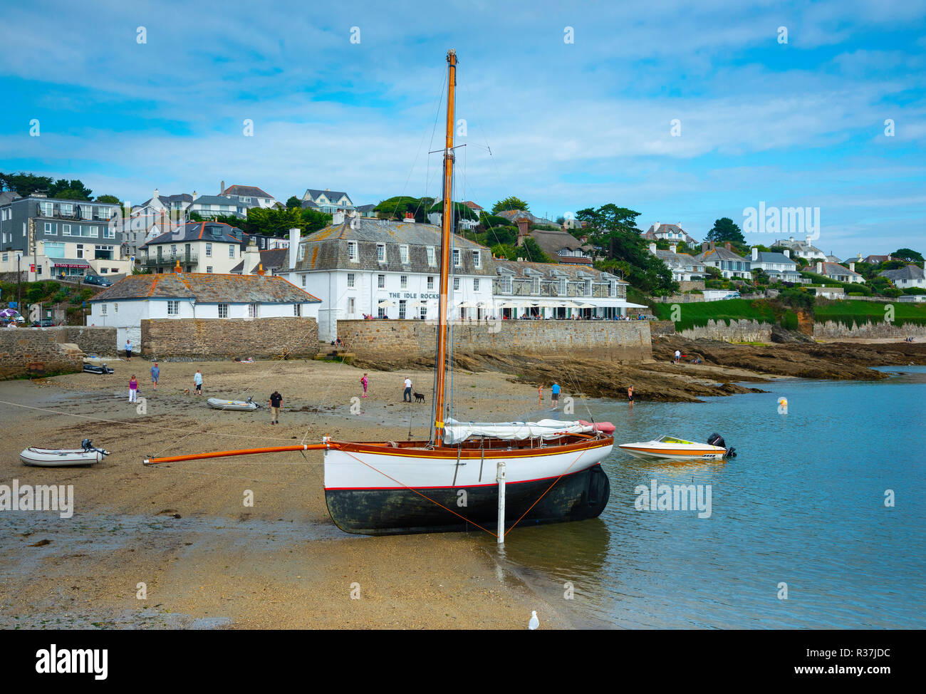 A Falmouth Working Boat in front of The Idle Rocks Hotel pulled up on ...