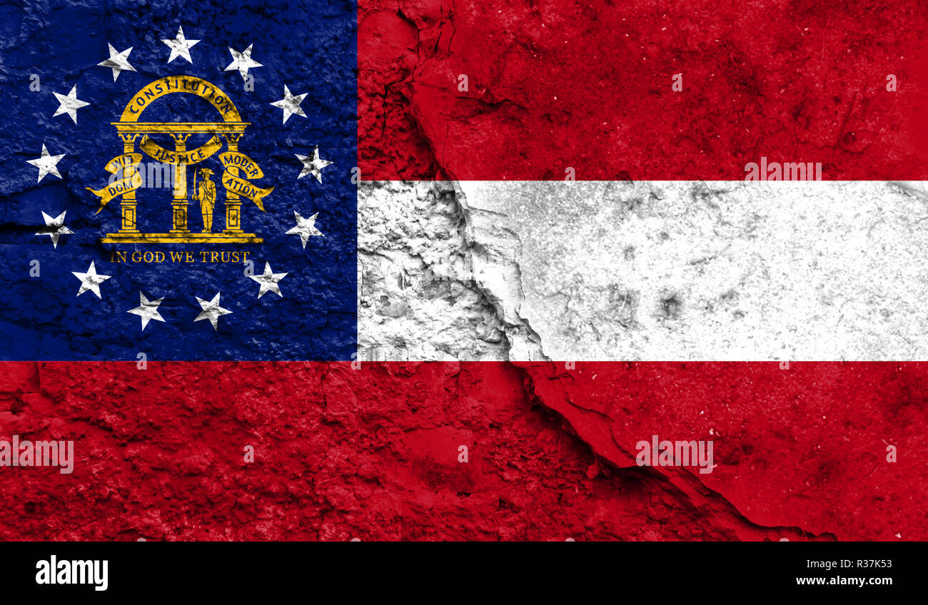 Flag State of Georgia close up painted on a cracked wall, concept of ...
