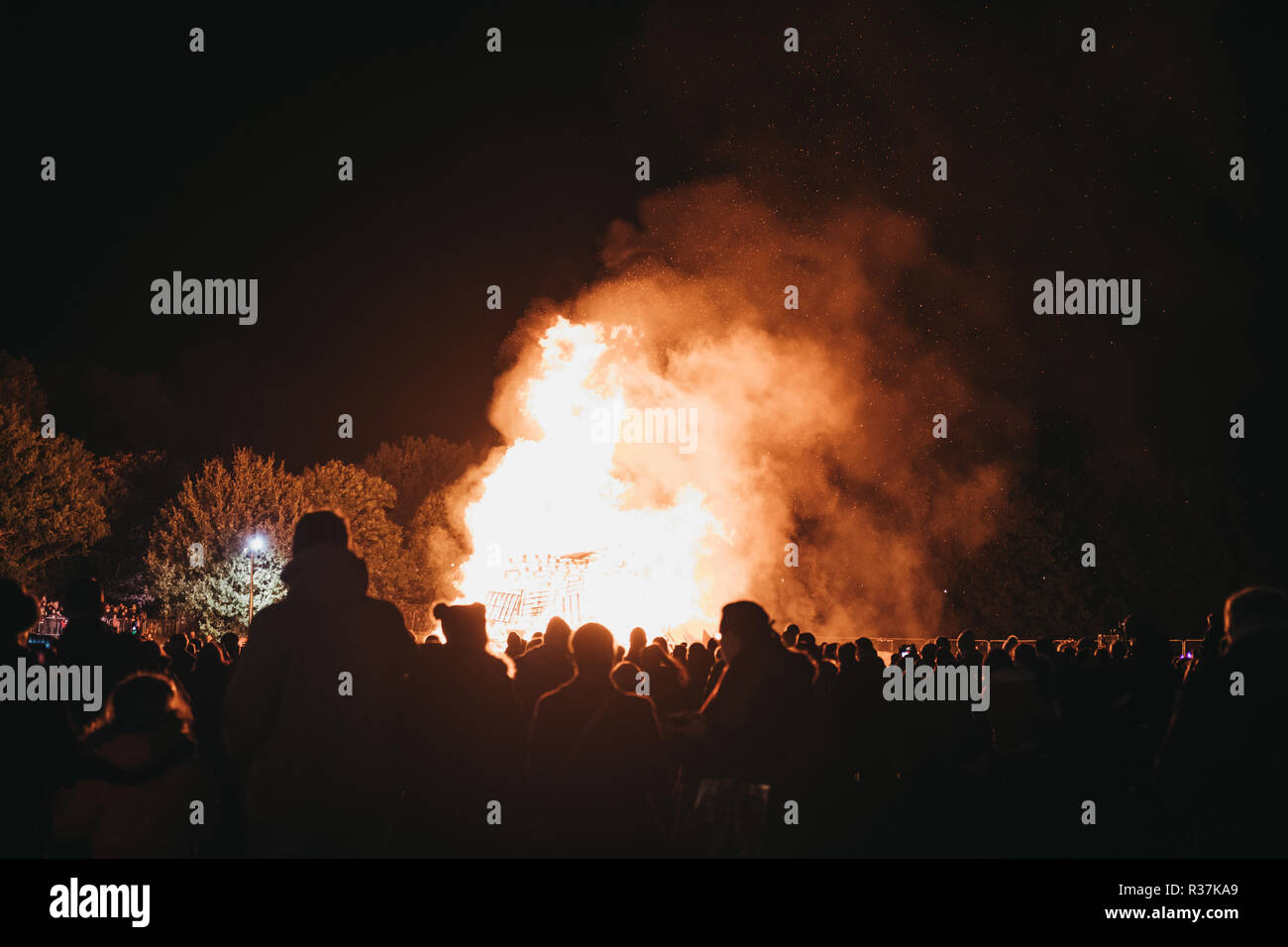 London, UK - November 3, 2018: People watching the bonfire at Guy ...