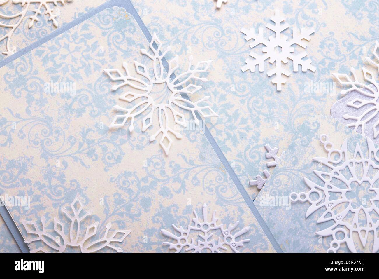 scrapbook. Christmas background - scrappaper and snowflakes Stock Photo ...