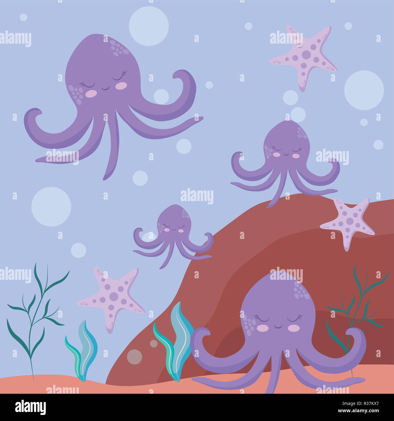 cute octopuses with starfish avatar character vector illustration ...