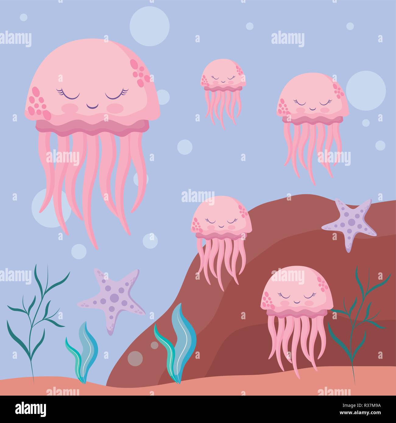 cute octopuses with starfish avatar character vector illustration ...