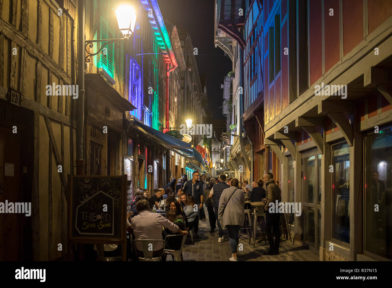 Troyes, France - August 31, 2018: Views of old town at night. Troyes ...